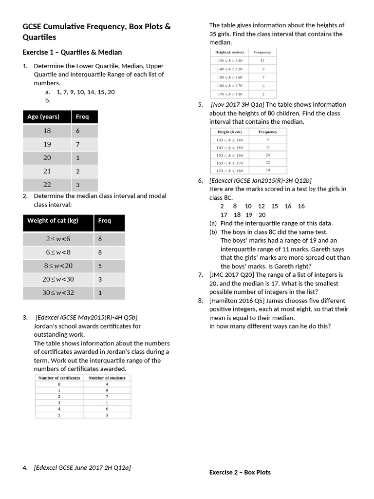 DFMGCSECumulativeFrequencyBoxPlotsQuartiles | PDF | Quartile | Descriptive Statistics