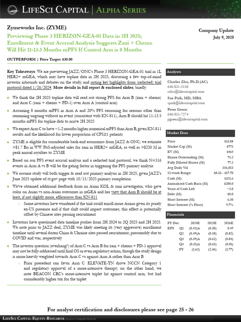 D or U - 20250709 - LifeSci Capital, LLC - ZYME - Previewing Phase 3 ...