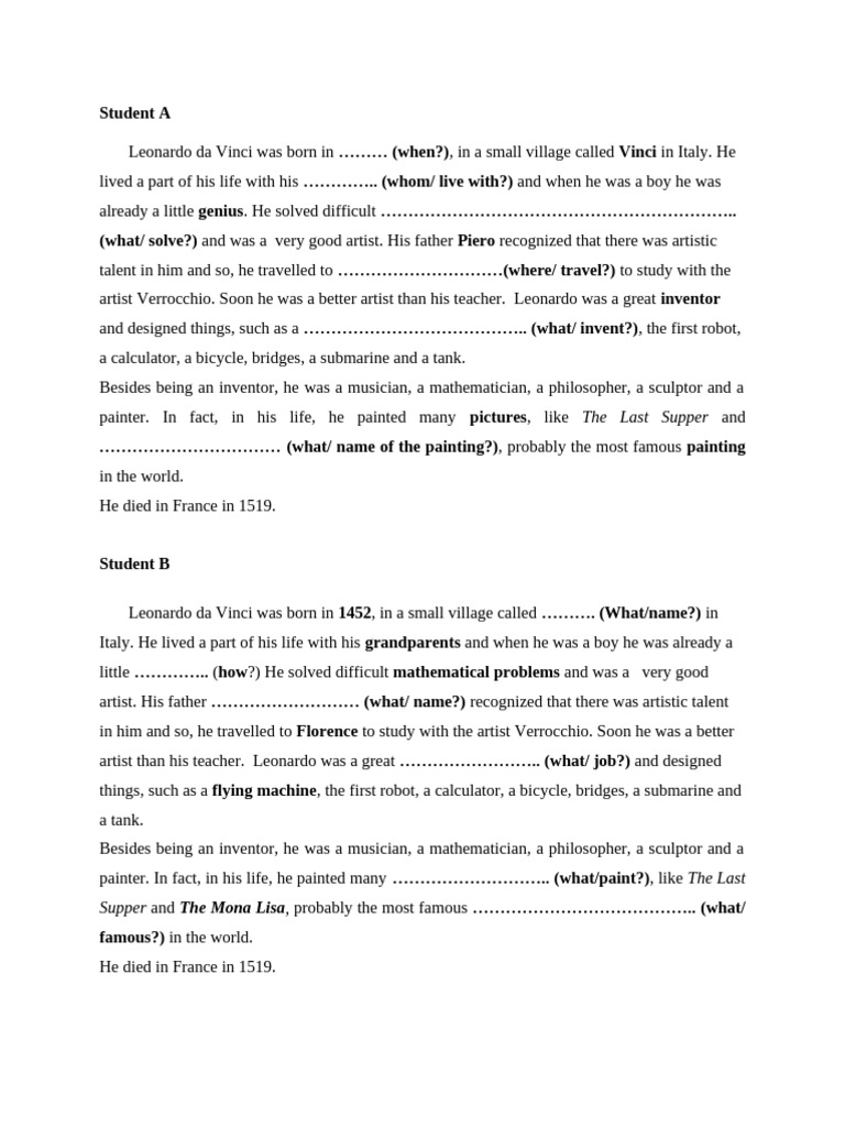 Leonardo Da Vinci Activity Copie | PDF