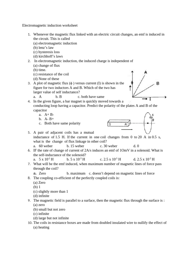 Electromagnetic Induction Worksheet | PDF | Electromagnetic Induction | Inductor