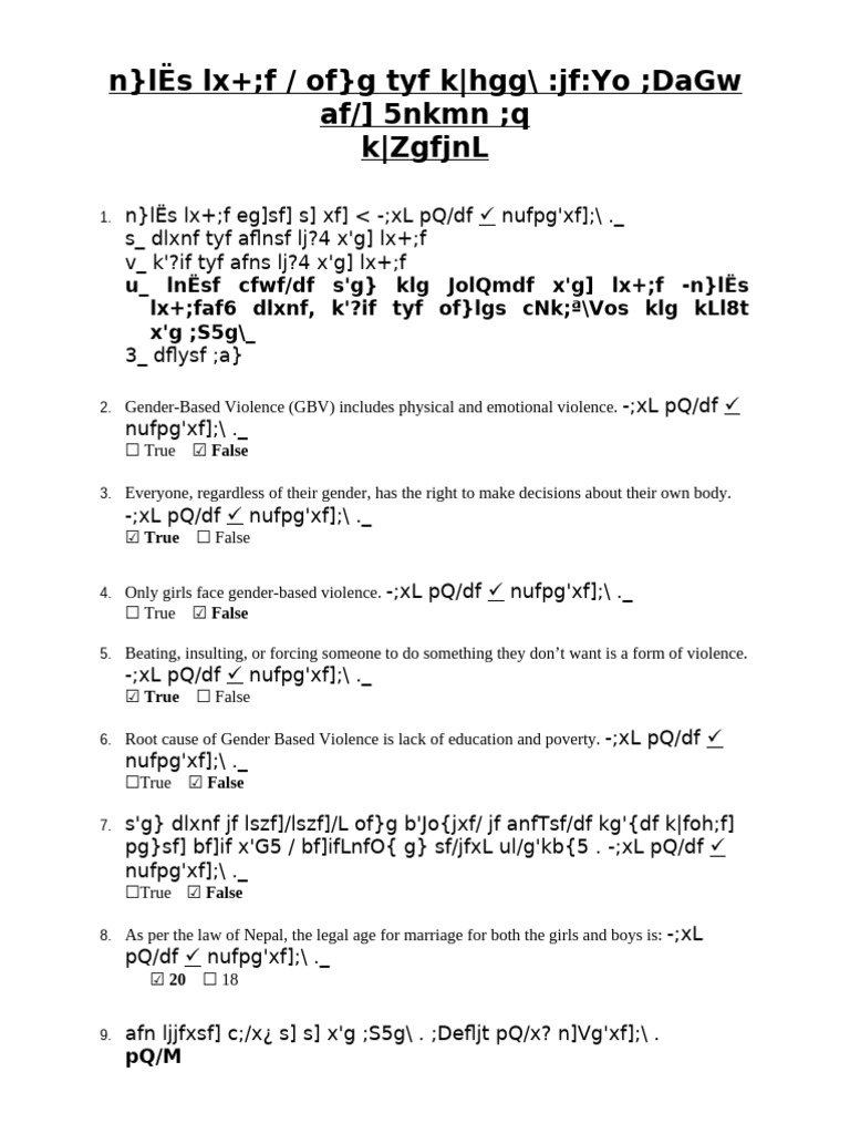 Pre-Post Questionnaire GBV SRHR 83 Schools | PDF