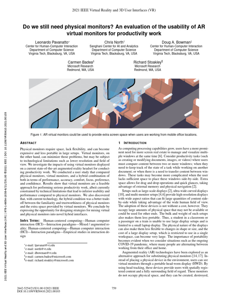 Do We Still Need Physical Monitors An Evaluation of The Usability of AR Virtual Monitors For ...