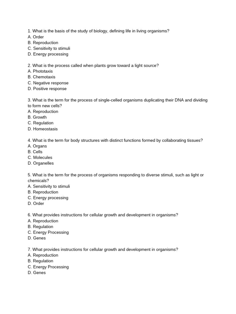 BOT101 - Properties of Living Organisms | PDF | Gene | Organisms