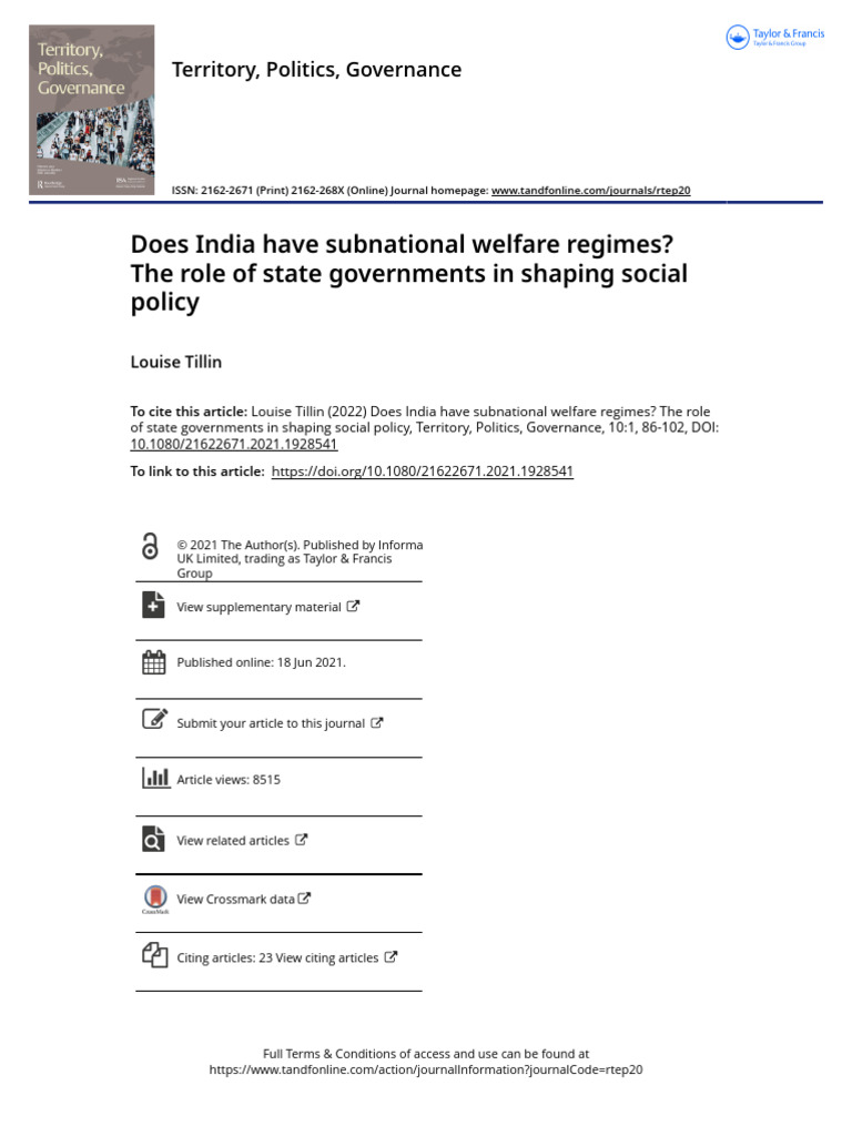 India’s Subnational Welfare Regimes Explained | PDF | Labour Economics ...