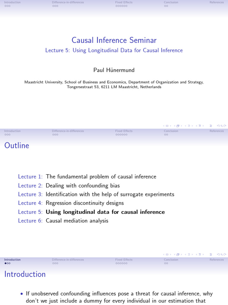 Hunermund - Causal Inference Seminar - Lecture 5 - Longitudinal Data | PDF | Fixed Effects Model ...