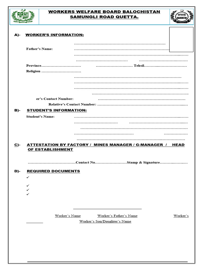 Workers Welfare Board Admission Form | PDF | Chess Theory | Chess
