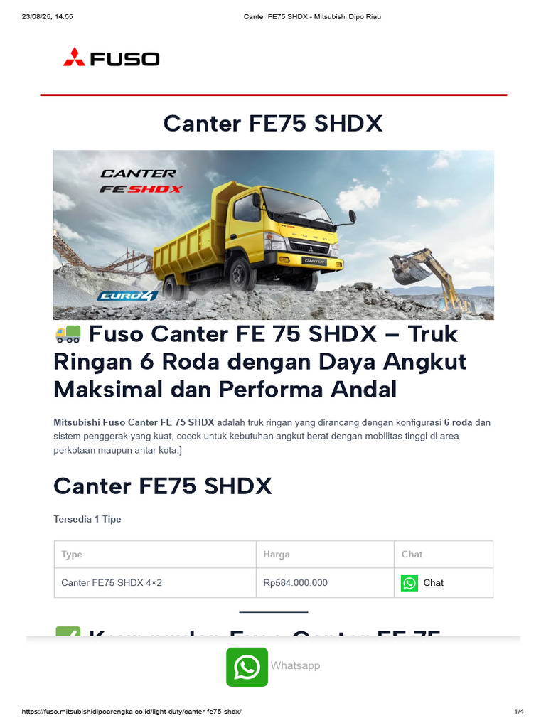 Canter FE75 SHDX - Mitsubishi Dipo Riau | PDF