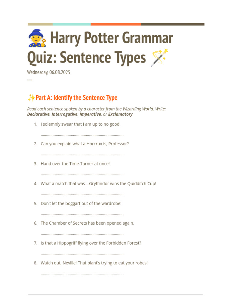 Harry Potter Sentence Types Quiz | PDF | Harry Potter