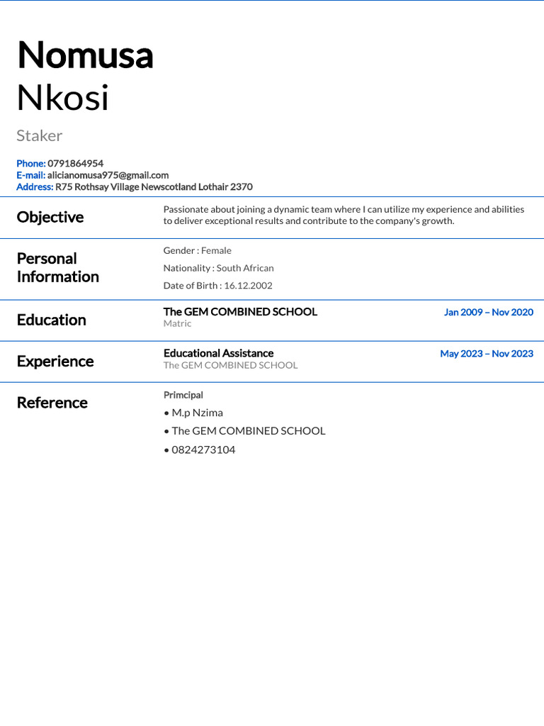Nomusa Resume 375 | PDF