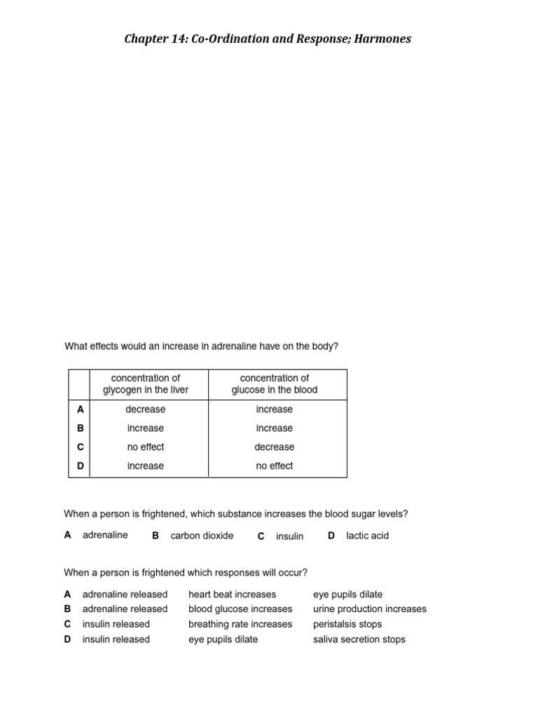 14 Co-Ordination and Response - Hormones | PDF | Glycogen | Insulin