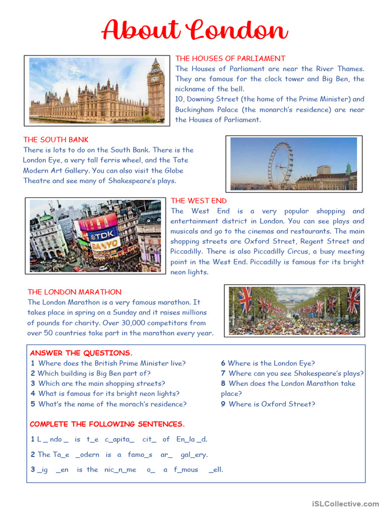 London Worksheet for Students | PDF | London | Palace Of Westminster