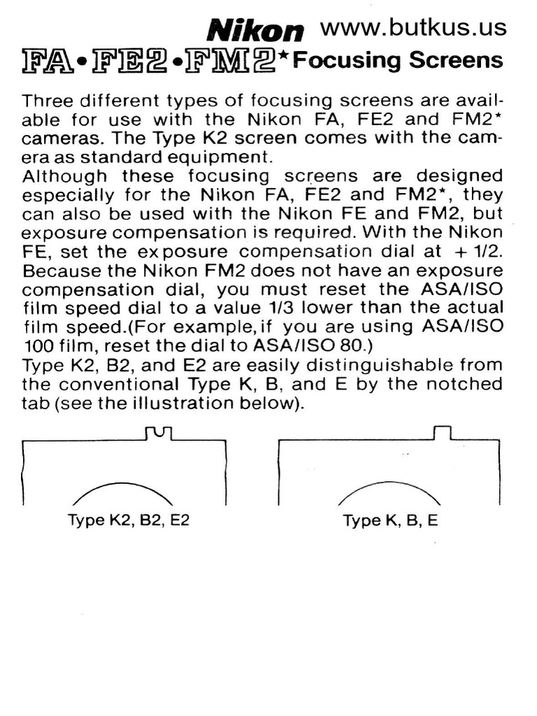 Nikon Focusing Screens Fa Fe2 Fm2 | PDF | Film Speed | Camera Lens