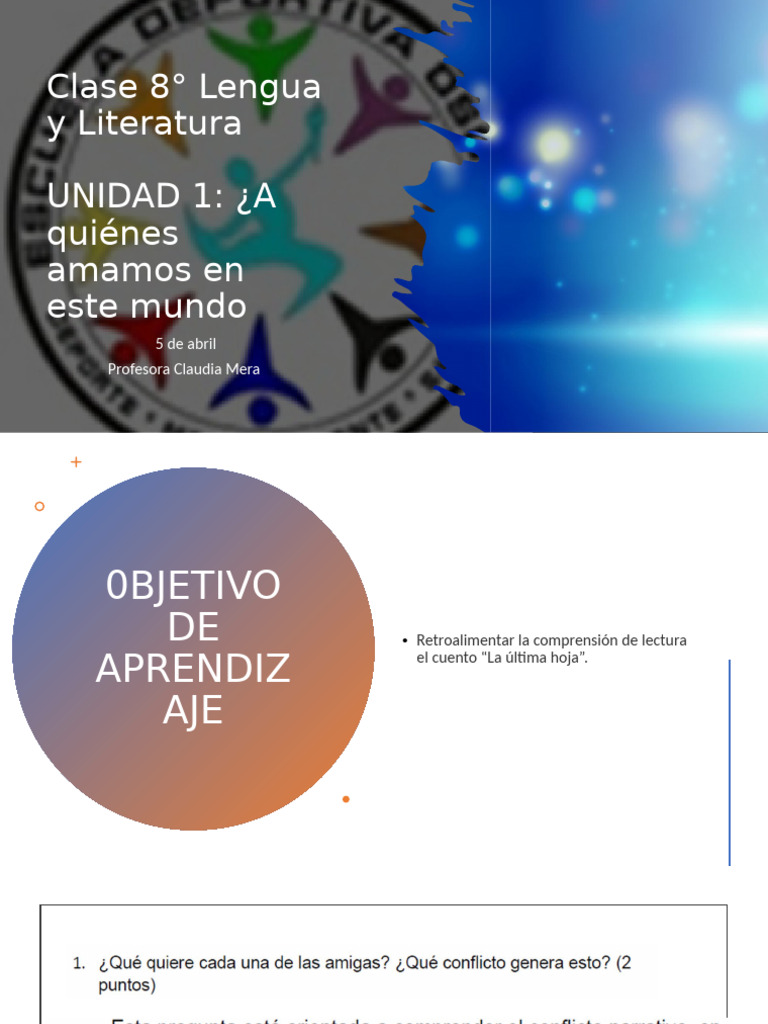 Clase 8° Lengua y Literatura 5 DE ABRIL CORRECCIÓN ULTIMA HOJA | PDF