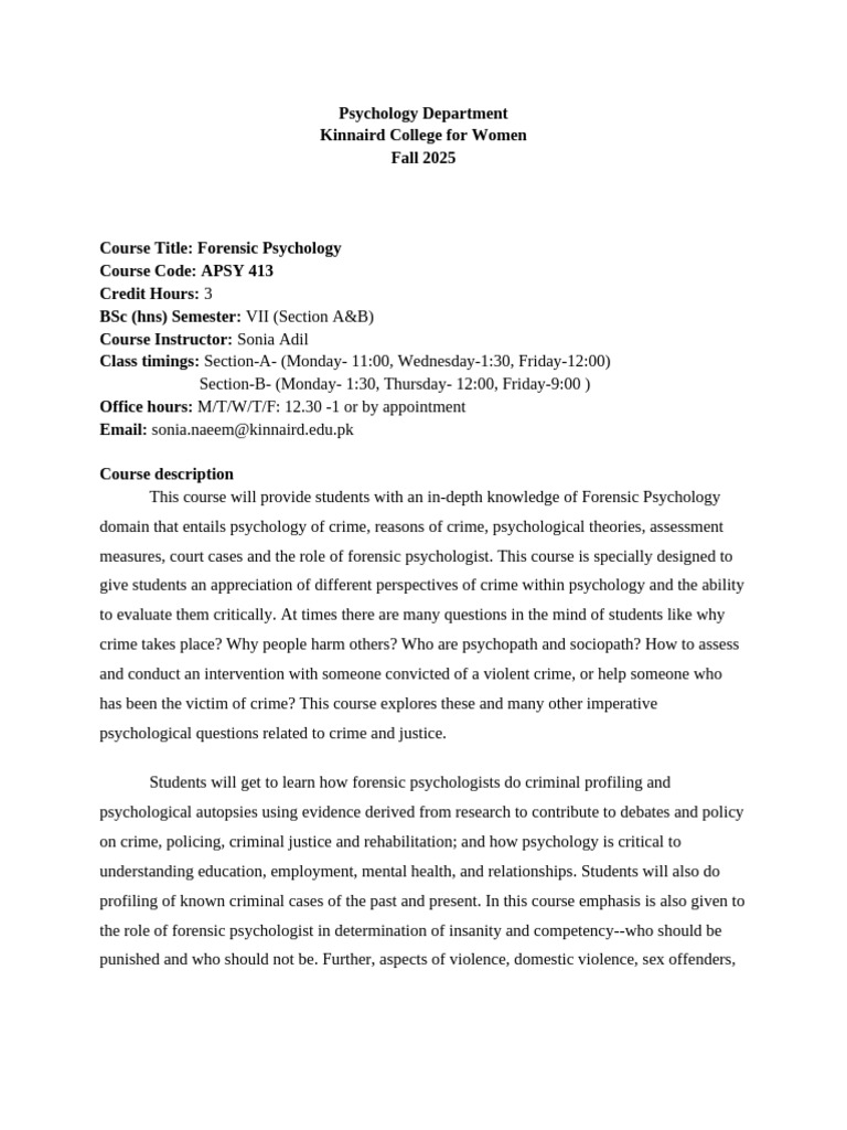 Forensic Psychology Course Overview | PDF | Domestic Violence ...