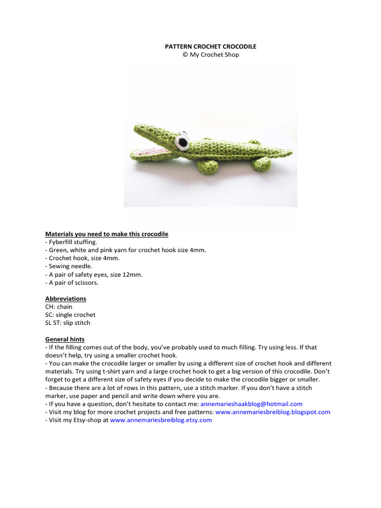 Pattern Crochet Crocodile | PDF | Crochet | Crafts