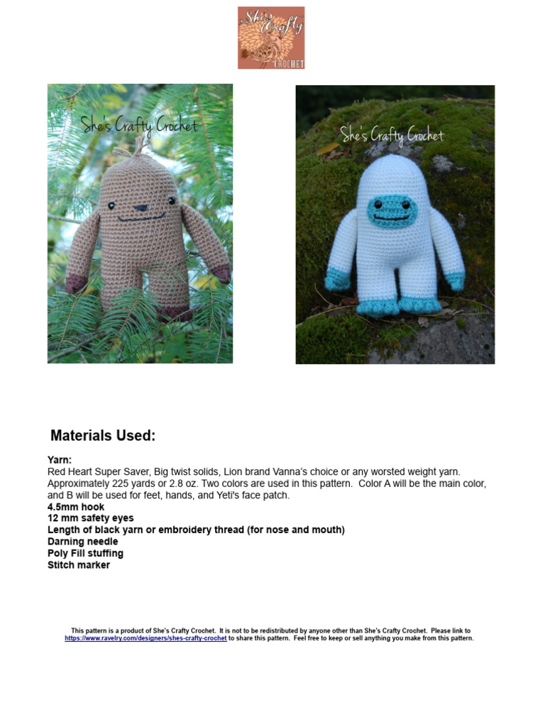 Free Sasquatch Crochet Pattern | PDF | Crochet | Yarn