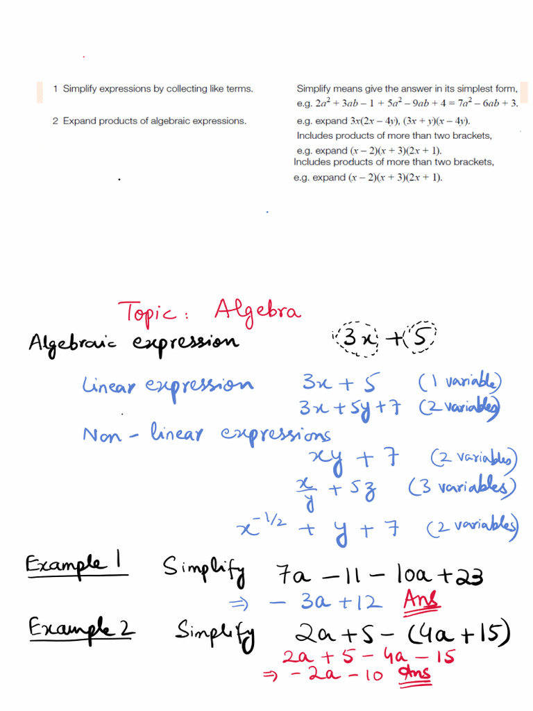Algebra (Simplification and Expansion) | PDF