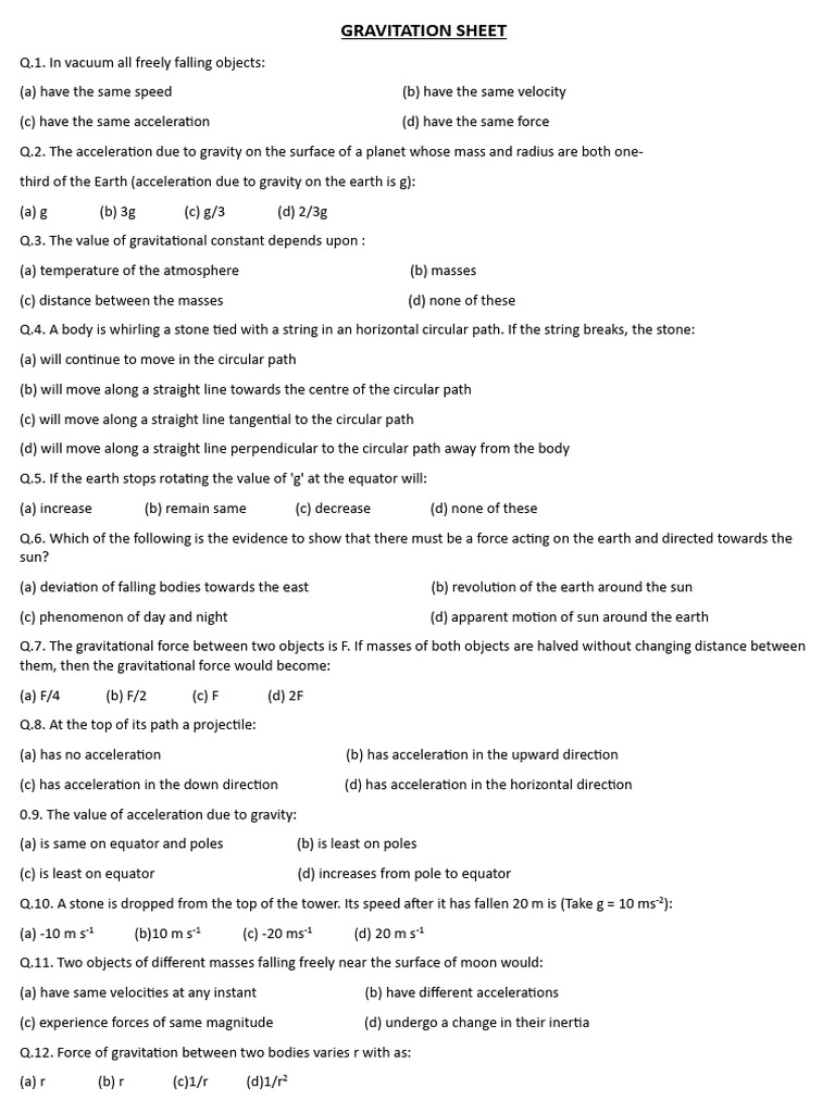 Gravitational Concepts and Questions | PDF | Force | Mass