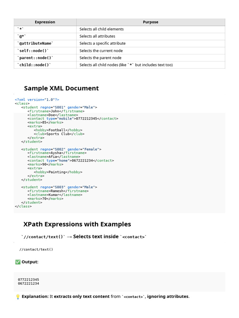 XPath Expressions With Examples | PDF | X Path | Xml
