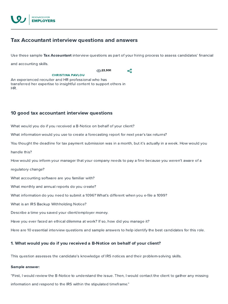 10+ Proven Tax Accountant Interview Questions (+answers) | PDF | Irs ...