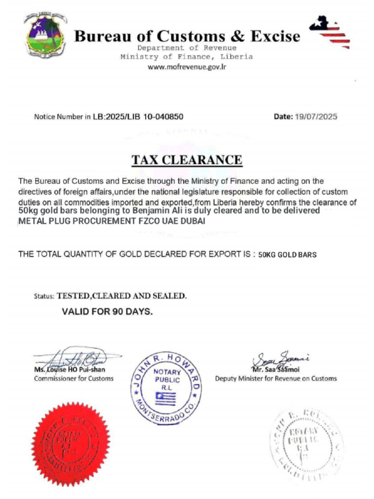 50kg Custom Tax Clearance | PDF