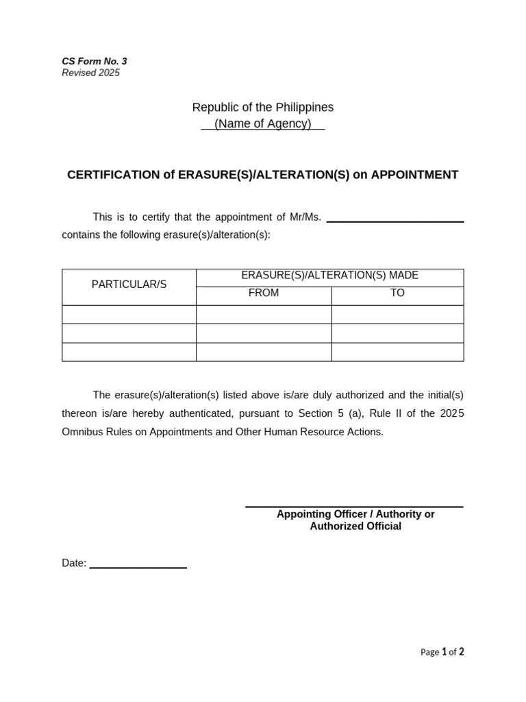 Certification of Appointment Alterations | PDF