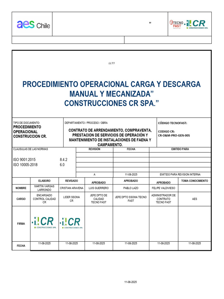 Procedimiento Operacional Carga y Descarga Manual y Mecanizada | PDF ...