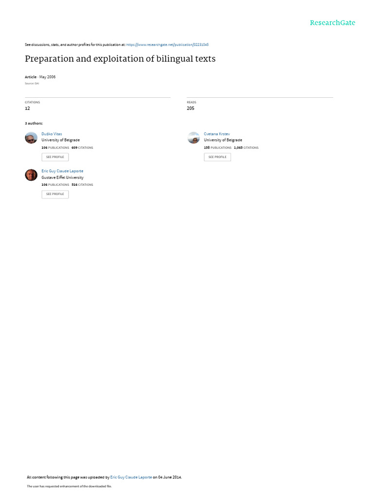 Preparation and Exploitation of Bilingual Texts | PDF | Linguistics | Lexicon