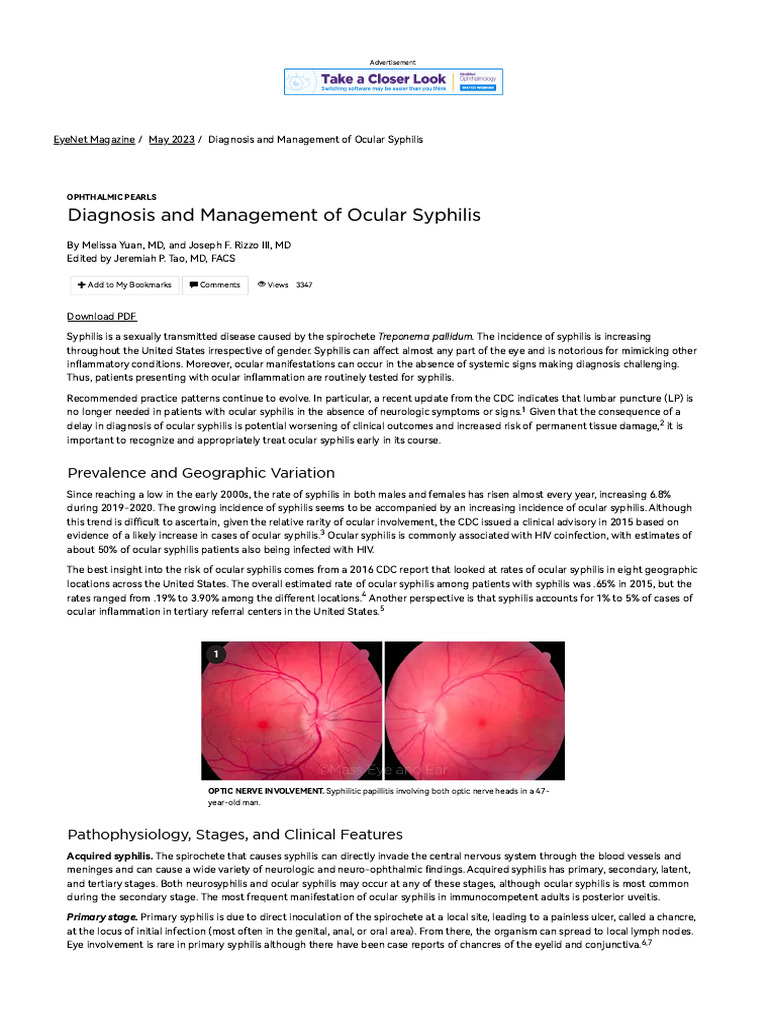 Diagnosis and Management of Ocular Syphilis - American Academy o | PDF ...