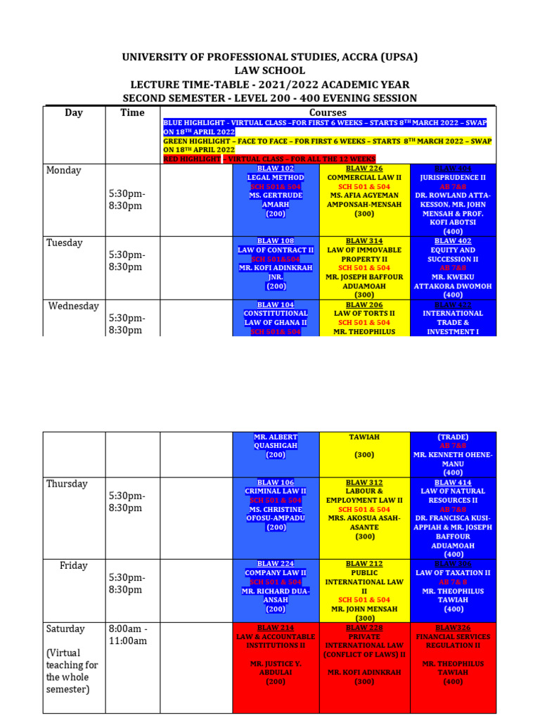 Proposed Timetable LLB Evening 200 400 2nd Sem | PDF | Justice | Crime ...