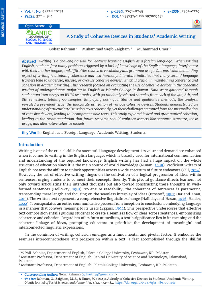 38+a+Study+of+Cohesive+Devices+ +Gohar+Rahman | PDF | Second Language | Vocabulary