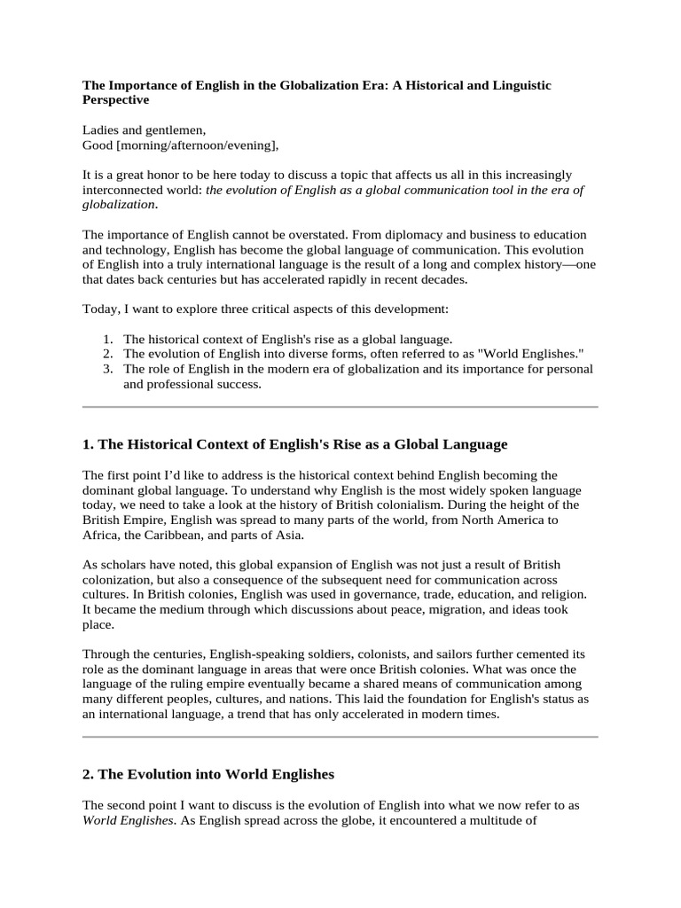 The Importance of English in The Globalization Era, A Historical and ...