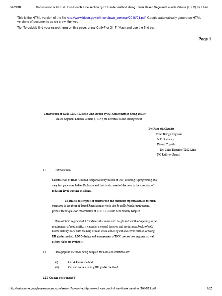 RH Girder Method for LHS Construction | PDF | Trailer (Vehicle) | Crane ...
