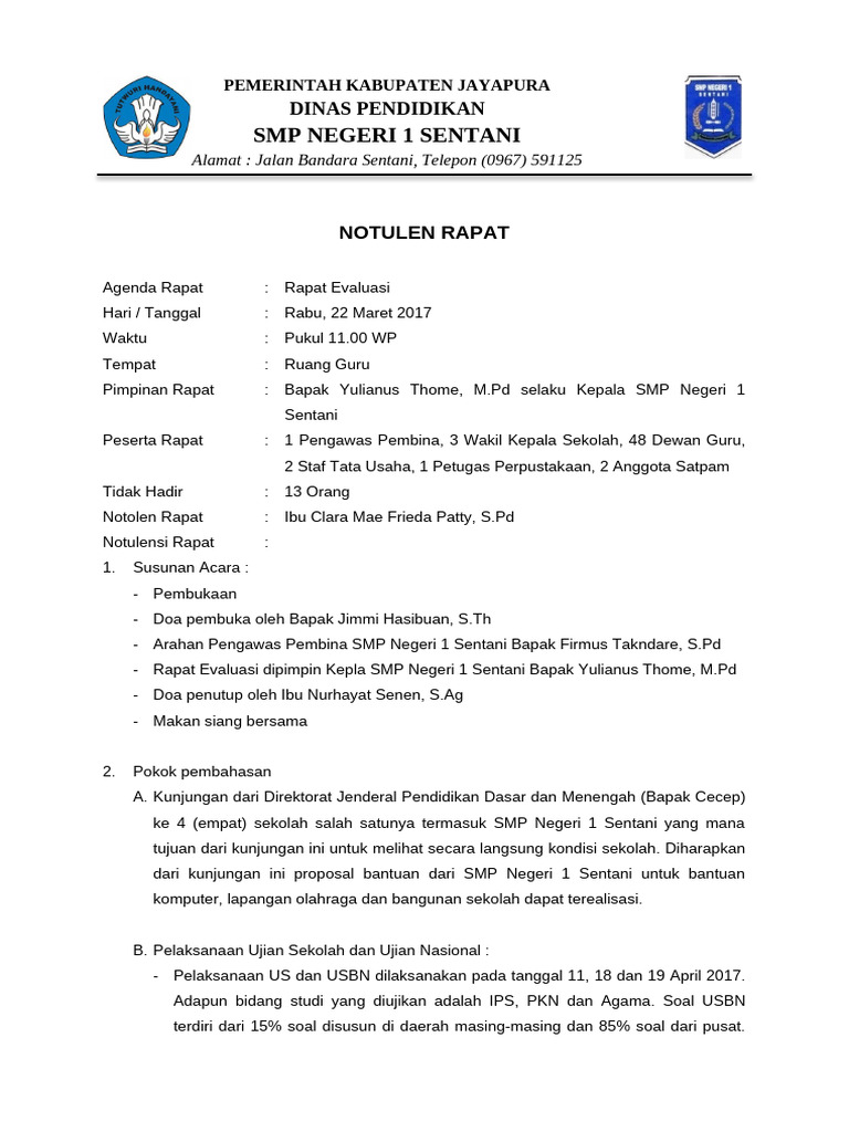 Notulen Rapat Evaluasi | PDF