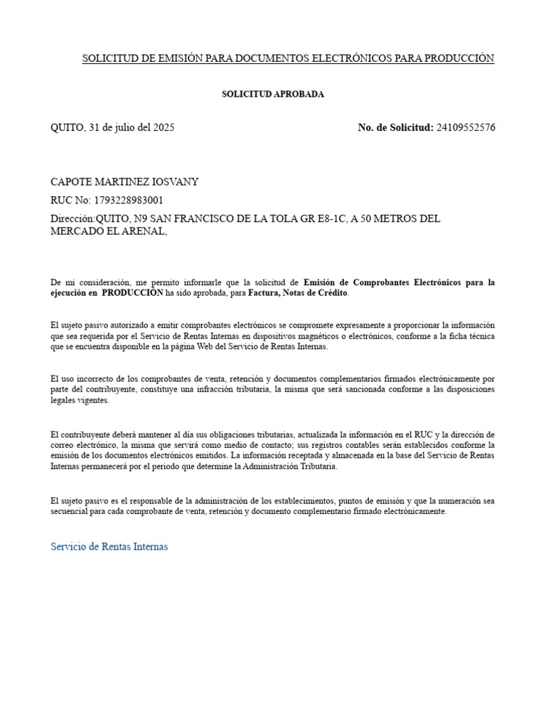 Solicitud Aprobada | PDF