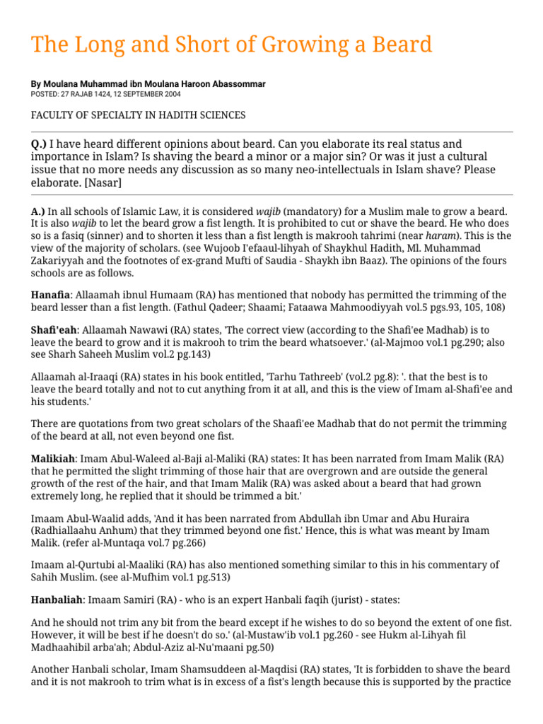 Beard Length Requirements in Islam | PDF | Hadith | Beard