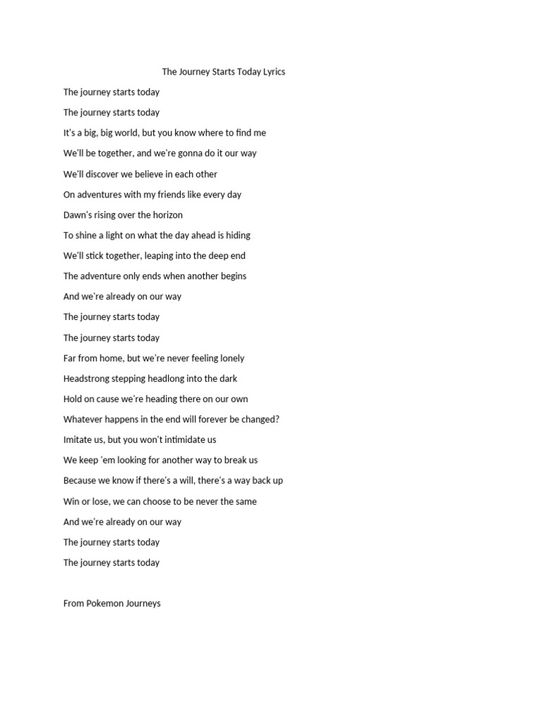 The Journey Starts Today Lyrics | PDF