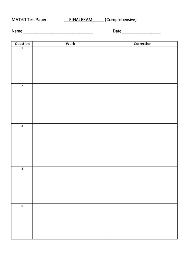 TP 008 - MAT 61 - Final Exam (Work and Corrections Sheet) | PDF