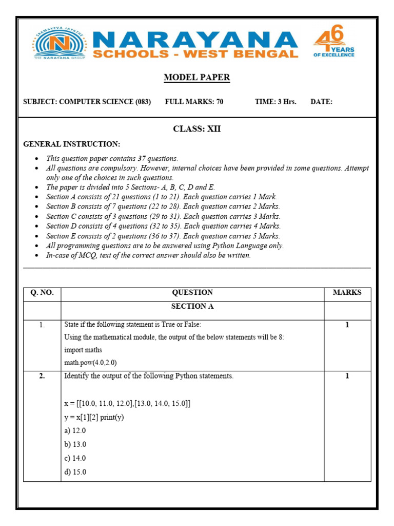 00.00.2025 Half Yealrly Xii Comp Sc. Qp Model Qp | PDF | Parameter (Computer Programming) | Sql