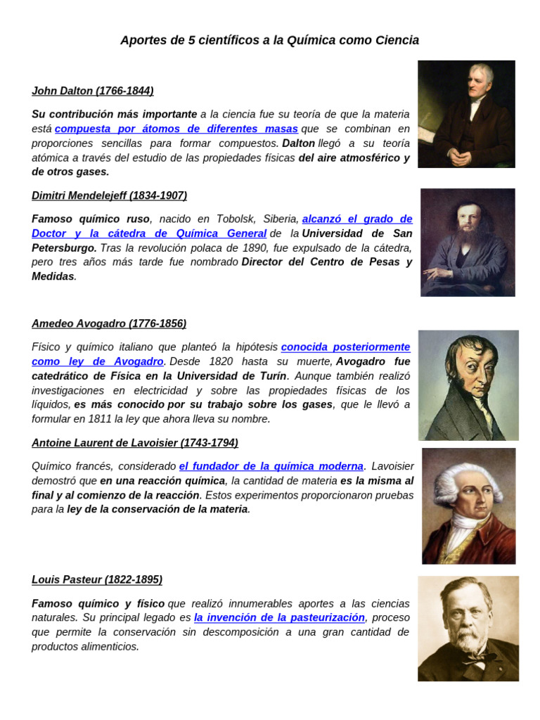 Aportes de 5 Científicos a la Química | PDF