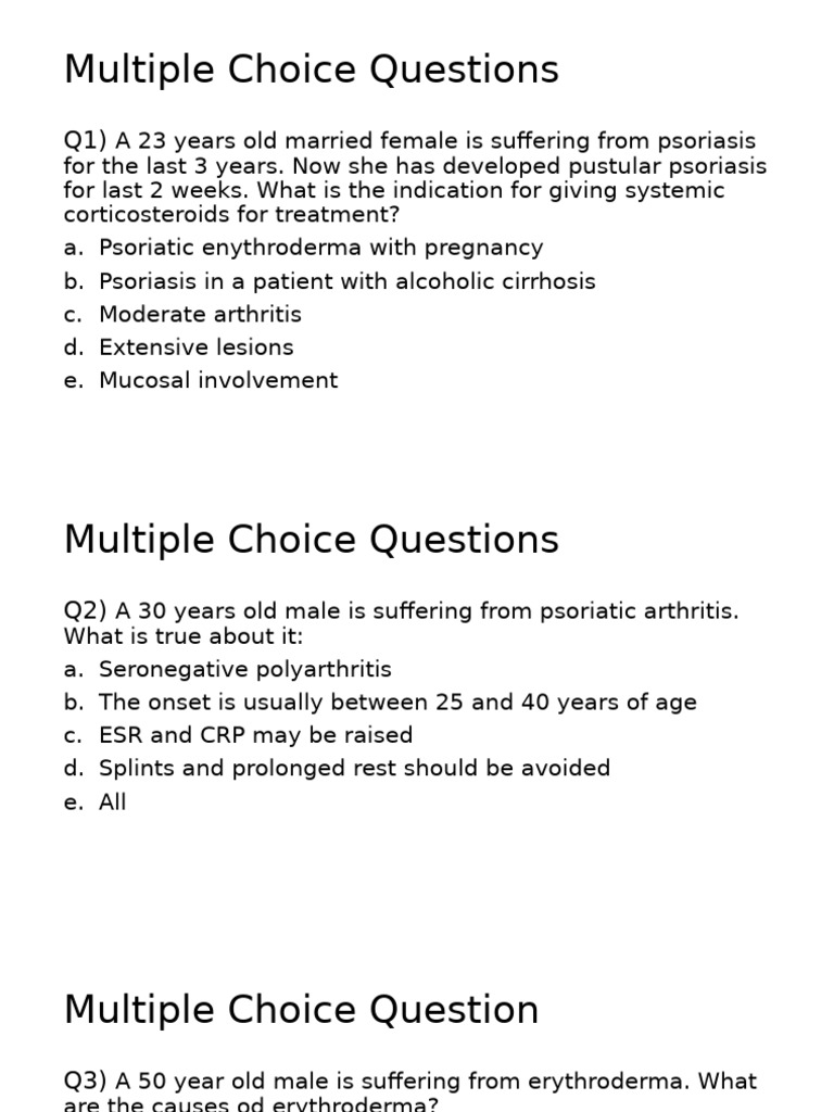Psoriasis Presentation Questions | PDF