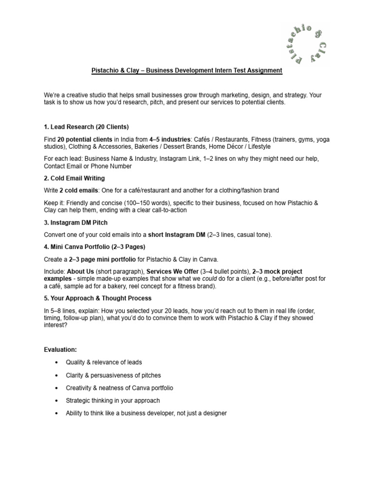 BD Intern - Assignment | PDF