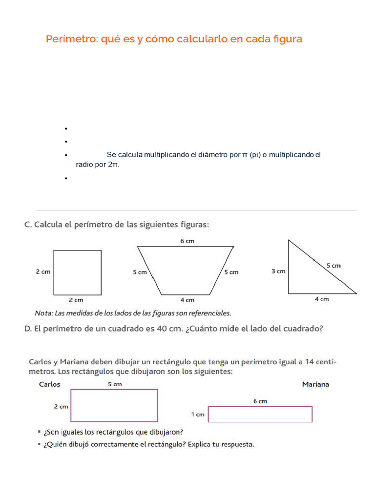 Ejercicios de perímetro y área de polígonos | PDF