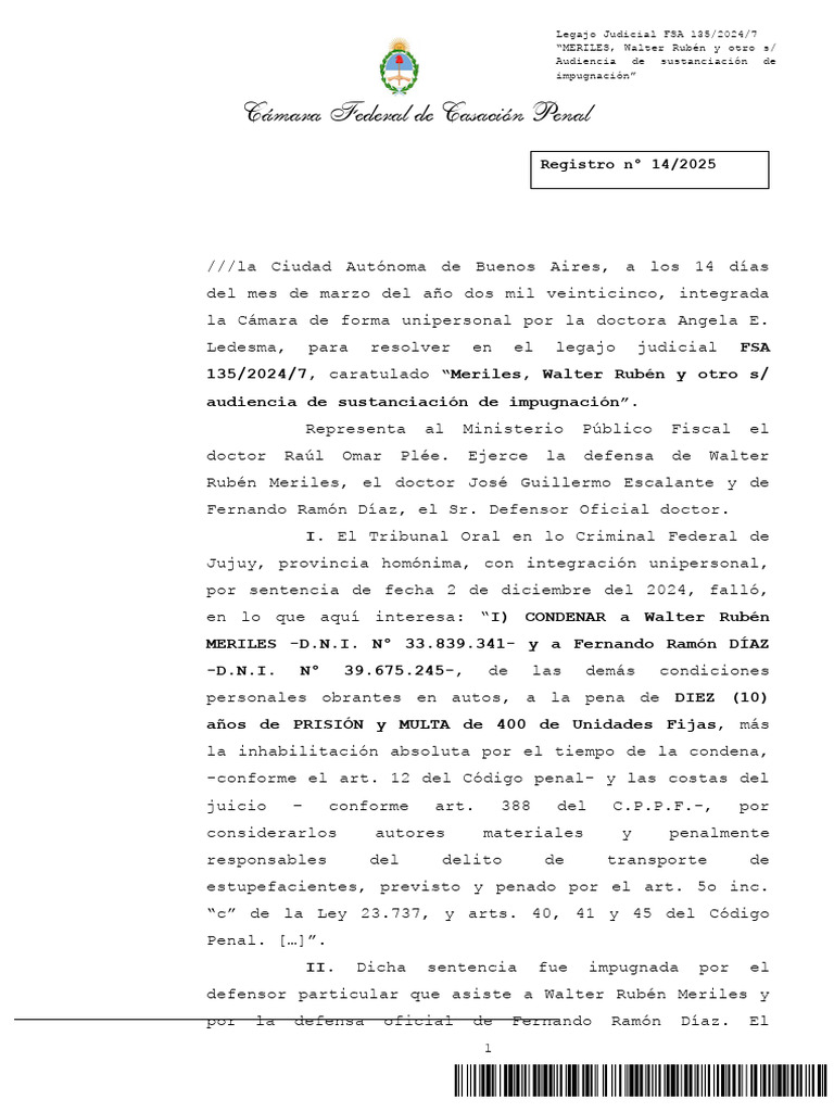 Impugnación en Caso Meriles y Díaz | PDF | Fiscal | Sentencia (ley)