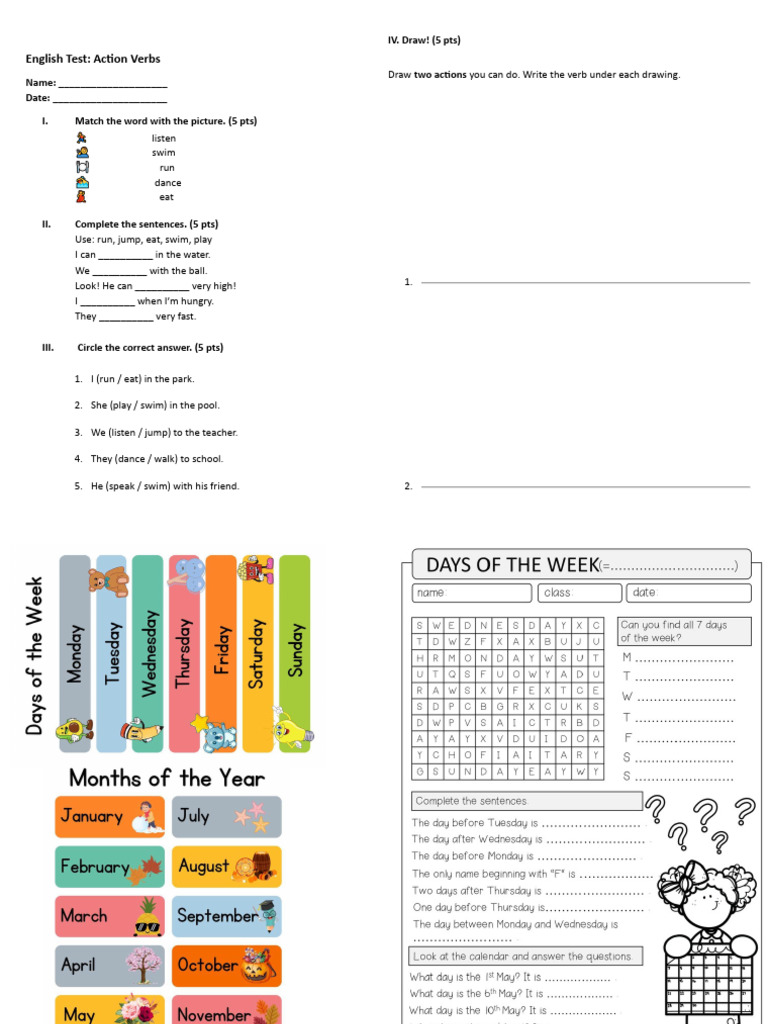 English Action Verbs Test | PDF