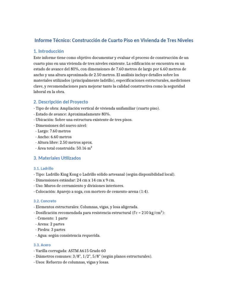 Construcción Cuarto Piso en Vivienda | PDF | Hormigón | Ladrillo