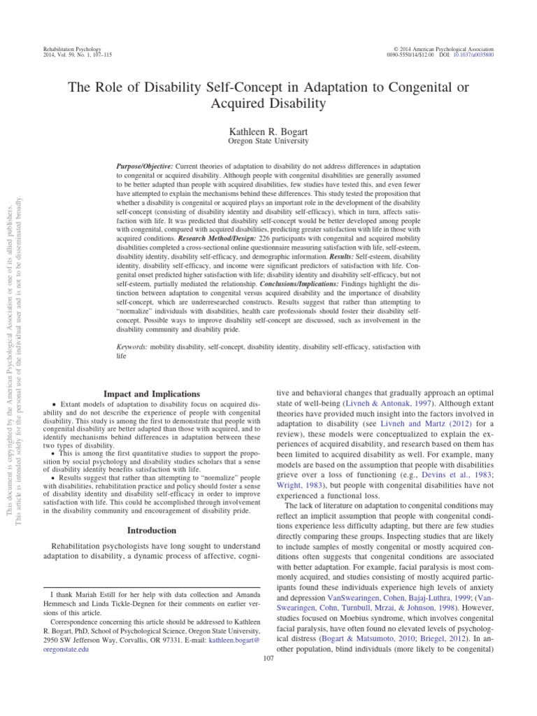 Disability Self-Concept and Life Satisfaction | PDF | Disability ...