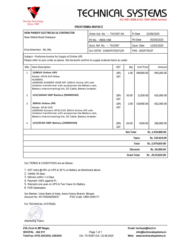 Proforma Invoice TS15587 - PI | PDF