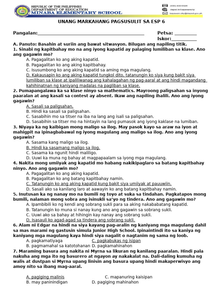 ESP 6 Q1 PT final | PDF
