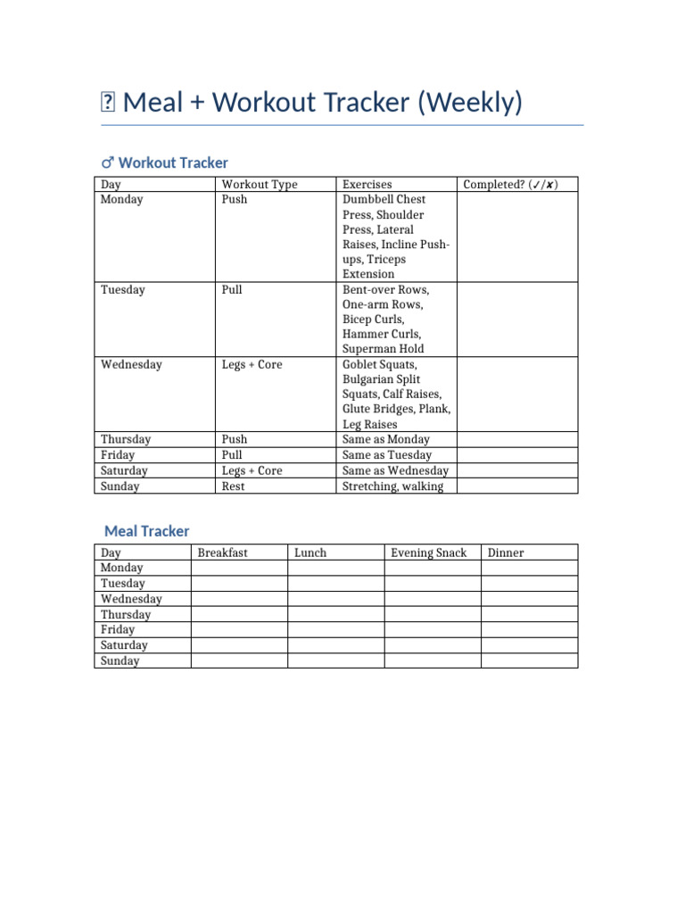 Personalized Meal Workout Tracker | PDF